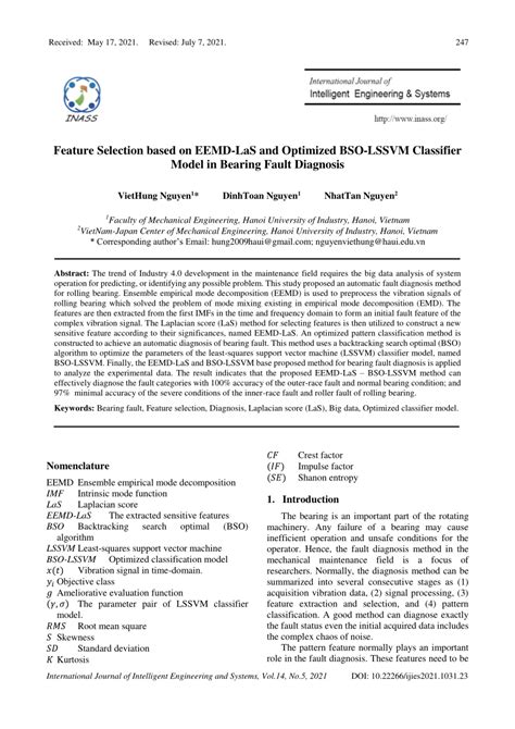 Pdf Feature Selection Based On Eemd Las And Optimized Bso Lssvm