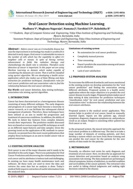 Irjet Oral Cancer Detection Using Machine Learning Pdf
