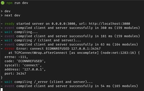 Next 1164 Server Error Development Mode Tries And Fails To Connect