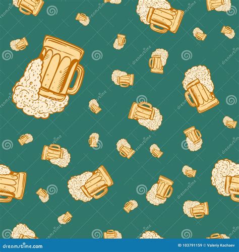 Beer Mug Seamless Pattern Stock Vector Illustration Of Cold 103791159