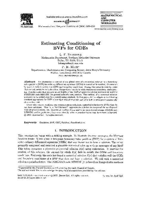 Pdf Estimating Conditioning Of Bvps For Odes
