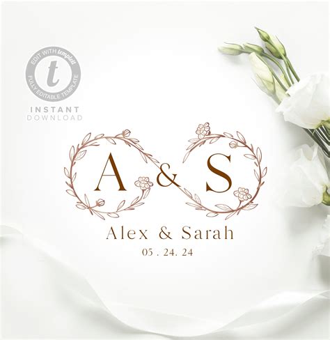 Floral Infinity Wedding Logo Template Editable Wedding Logo Template Wedding Monogram Wedding