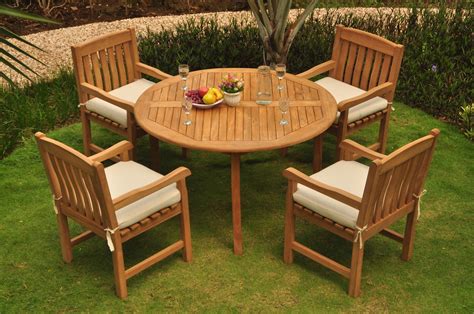 Teak Dining Set 4 Seater 5 Pc 52 Round Table And 4 Devon Captain Arm