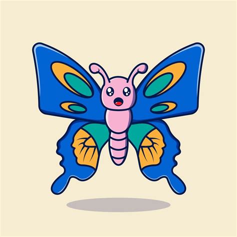 Cute Cartoon Blue Butterfly Free Vector 23074115 Vector Art At Vecteezy