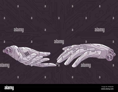 Hand Robot Touch Each Other Finger Artificial Intelligence Technology Futuristic Automation