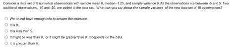 Solved Consider a data set of 8 numerical observations with | Chegg.com