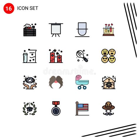 16 User Interface Flat Color Filled Line Pack Of Modern Signs And Symbols Of Flasks Wedding