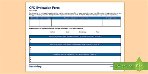 Cpd Evaluation Form Template Twinkl Educational Resources