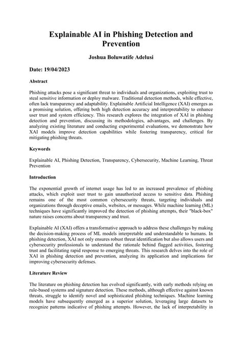 Pdf Explainable Ai In Phishing Detection And Prevention