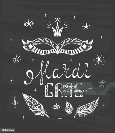 축 하 카니발입니다 마디 그 라 파티입니다 손으로 그려 베네치아가 면 무도회 마스크 깃털과 별 글자 마디 그 라 휴일 카드 서식 파일 벡터 일러스트입니다 Mardi Gras