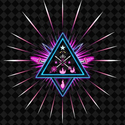 Radiating Neon Burst Framing A Triangular Badge With Sharp Spiked Corners Inside Shows Crossed
