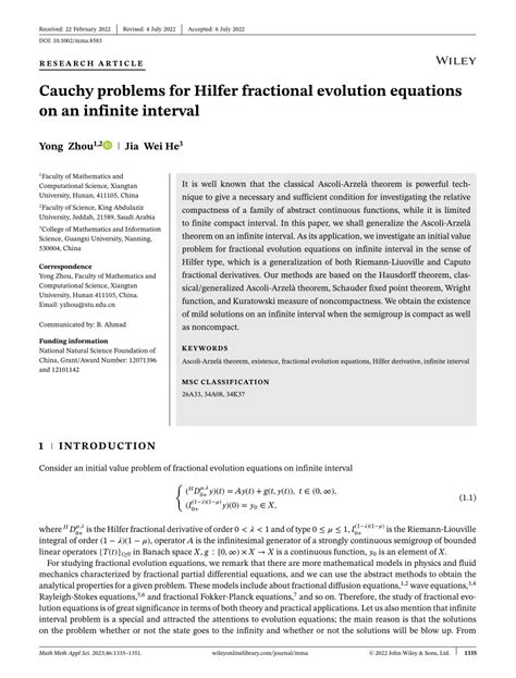 Cauchy Problems For Hilfer Fractional Evolution Equations On An Infinite Interval Request Pdf