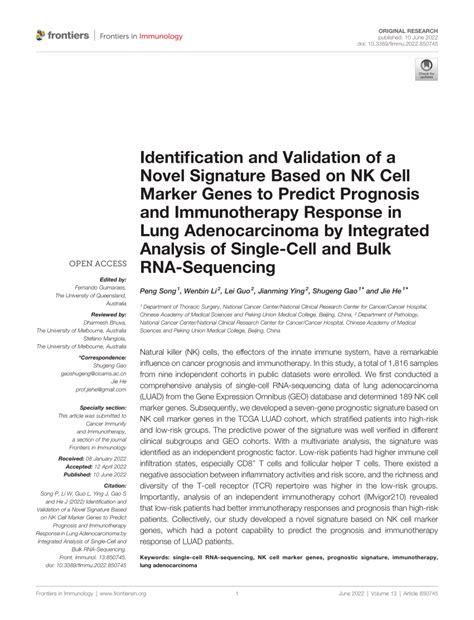 Pdf Identification And Validation Of A Novel Signature Based On Nk Cell Marker Genes To