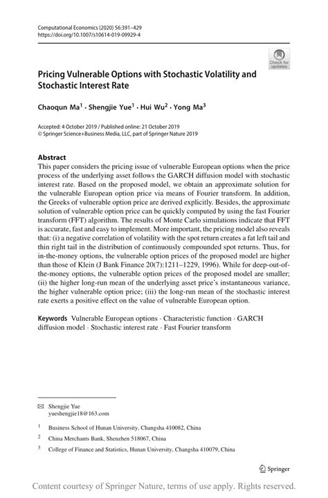 pricing vulnerable options with stochastic volatility and stochastic