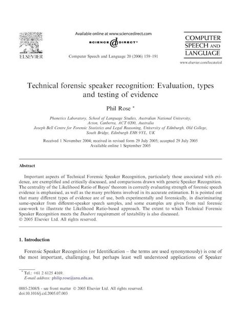 PDF Technical Forensic Speaker Recognition Evaluation Types And Ccc Inaoep Mx Villasen Bib