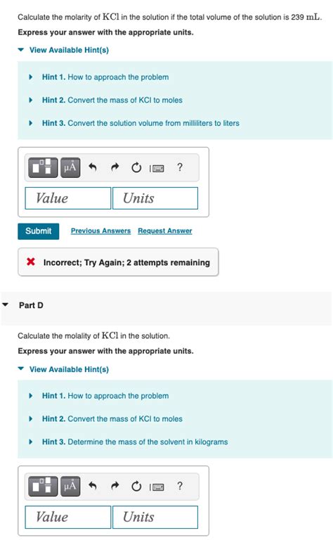 Calculate The Molarity Of KCl In The Solution If The Chegg Com