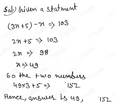 solved 1 a number is five more than three times another number if