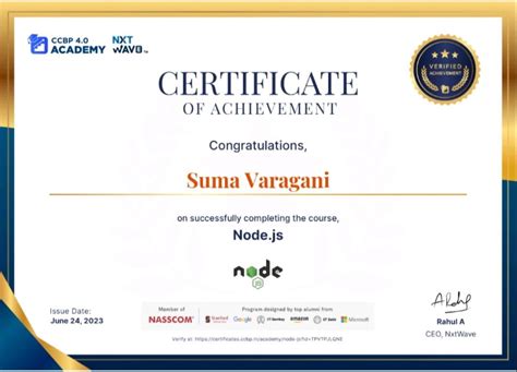 Suma Varagani On Linkedin Hello Connections 🥳🥳 Completed Node Js Nxtwave Rahul Attuluri