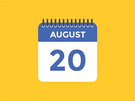 August 20 Calendar Reminder 20th August Daily Calendar Icon Template