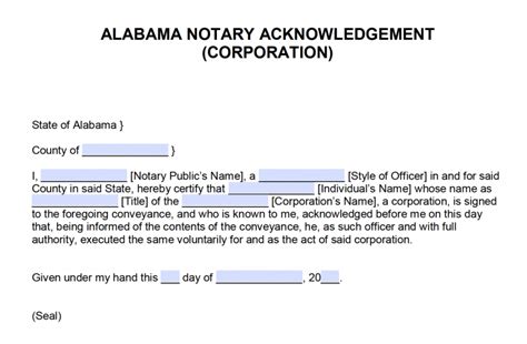 Free Alabama Notary Acknowledgement Forms Pdf Word