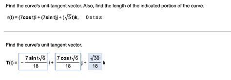 solved find the curve s unit tangent vector also find the