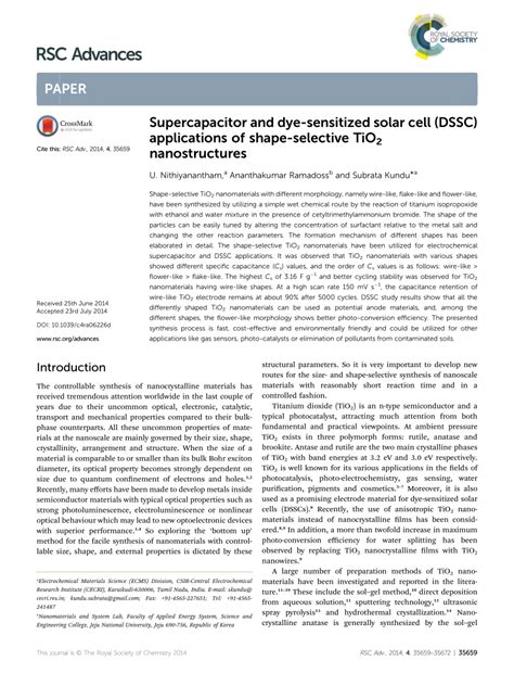 Pdf Supercapacitor And Dye Sensitized Solar Cell Dssc Applications