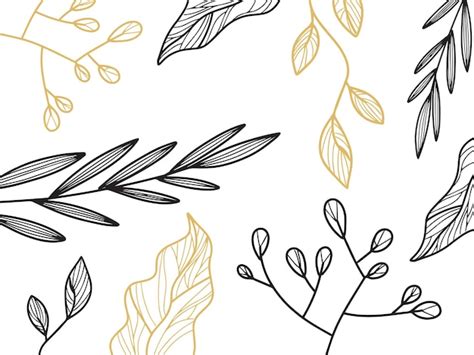 Premium Vector Cute Hand Drawn Leafy Background Leaves Set Vector