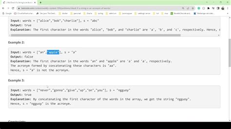 Leetcode 7004 Check If A String Is An Acronym Of Words Weekly Contest 359 Youtube