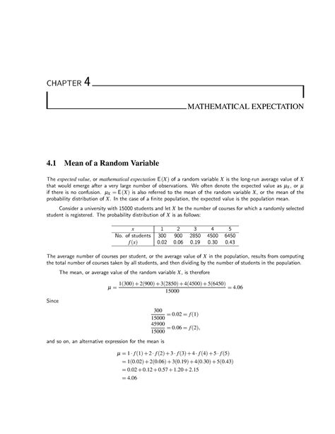Expectation Lecture Notes Chapter 4 Mathematical Expectation 4 Mean