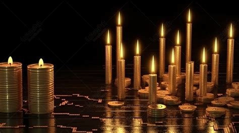 몰입형 주식 시장 시각화 촛대형 차트 막대 그래프 및 화폐 동전을 배경으로 한 3d 렌더링 시각적 배경 돈 기호 배경