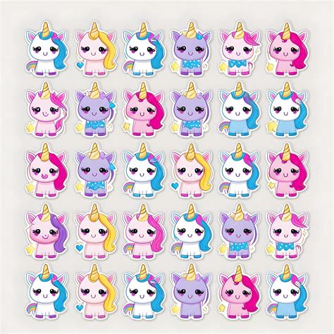 Adorable Unicorn Sticker Sheet Cute And Colorful Fun Premium Ai
