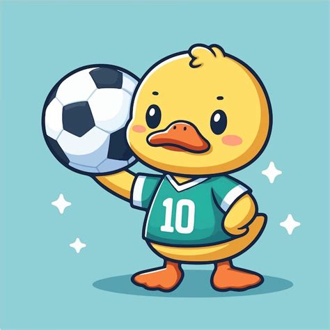 Sporttier Süße Kleine Ente Fußballspieler Der Einen Ball Trägt Und