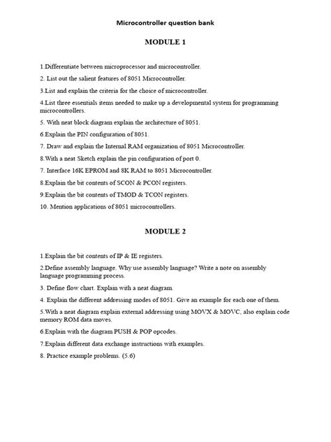 microcontroller question bank pdf