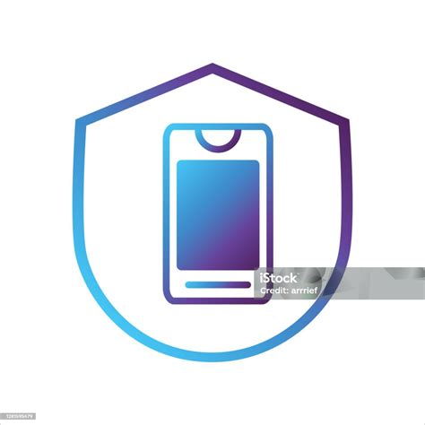 보안 쉴드 아이콘입니다 스마트 폰 기호와 방패 모바일 안전의 개념 그라데이션 스타일 개요 벡터 일러스트레이션 벡터 아이콘 개념 방패에 대한 스톡 벡터 아트 및 기타 이미지
