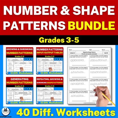 Repeating Growing And Shrinking Number And Shape Patterns Worksheets