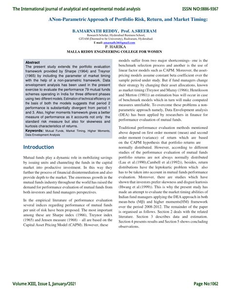 Pdf A Non Parametric Approach Of Portfolio Risk Return And Market Timing