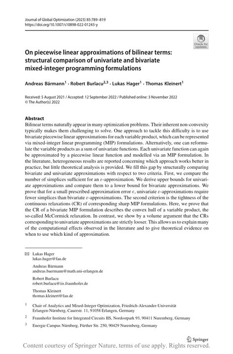Pdf On Piecewise Linear Approximations Of Bilinear Terms Structural