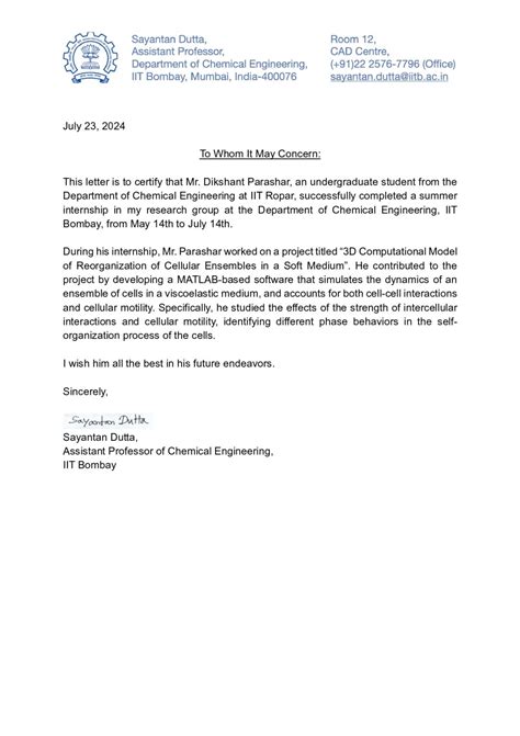 Dear All I Am Excited To Share That I Recently Completed My Summer Research Internship At