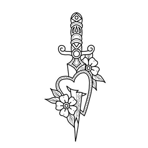 Traditional Heart And Dagger Tattoo Design
