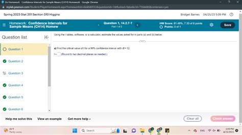 Solved Using The T Tables Software Or A Calculator