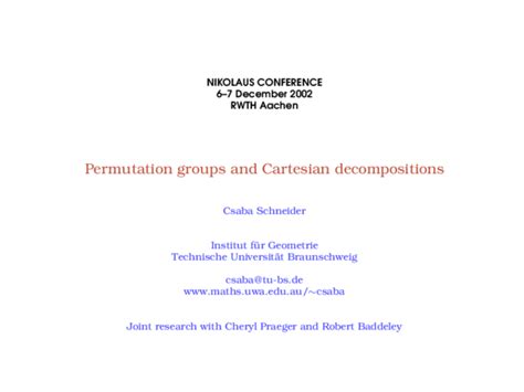 pdf permutation groups and cartesian decompositions