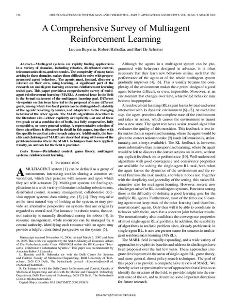 pdf a comprehensive survey of multiagent reinforcement learning