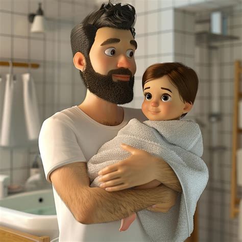Dad Holds His Daughter In His Arms After The First Bath Premium Ai Generated Image