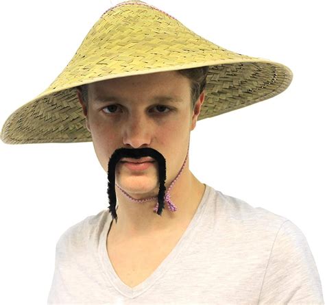 Chinese Oriental Coolie Hat Fancy Dress Costume Set Asian Straw Hat