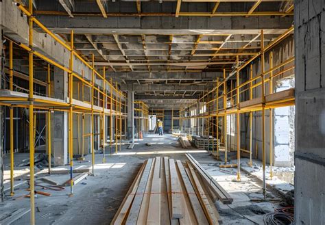 building under construction with scaffolding and concrete columns