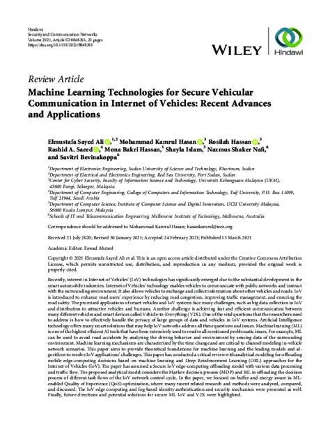 Pdf Machine Learning Technologies For Secure Vehicular Communication In Internet Of Vehicles