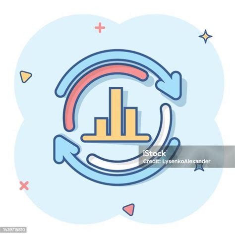 만화 스타일의 성장 바 그래프 아이콘 흰색 격리 된 배경에 화살표 만화 벡터 그림을 증가합니다 인포그래픽 진행 점 스플래시 효과 비즈니스 개념 경제에 대한 스톡 벡터 아트