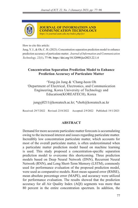 PDF Concentration Separation Prediction Model To Enhance Prediction Accuracy Of Particulate Matter