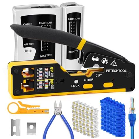 PETECHTOOL RJ Crimp Tool Kit Cat Crimping Tool For RJ Pass Through Connectors RJ RJ