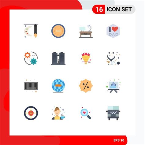 Universal Icon Symbols Group Of 16 Modern Flat Colors Of Setting Fathers Day Shopping Father